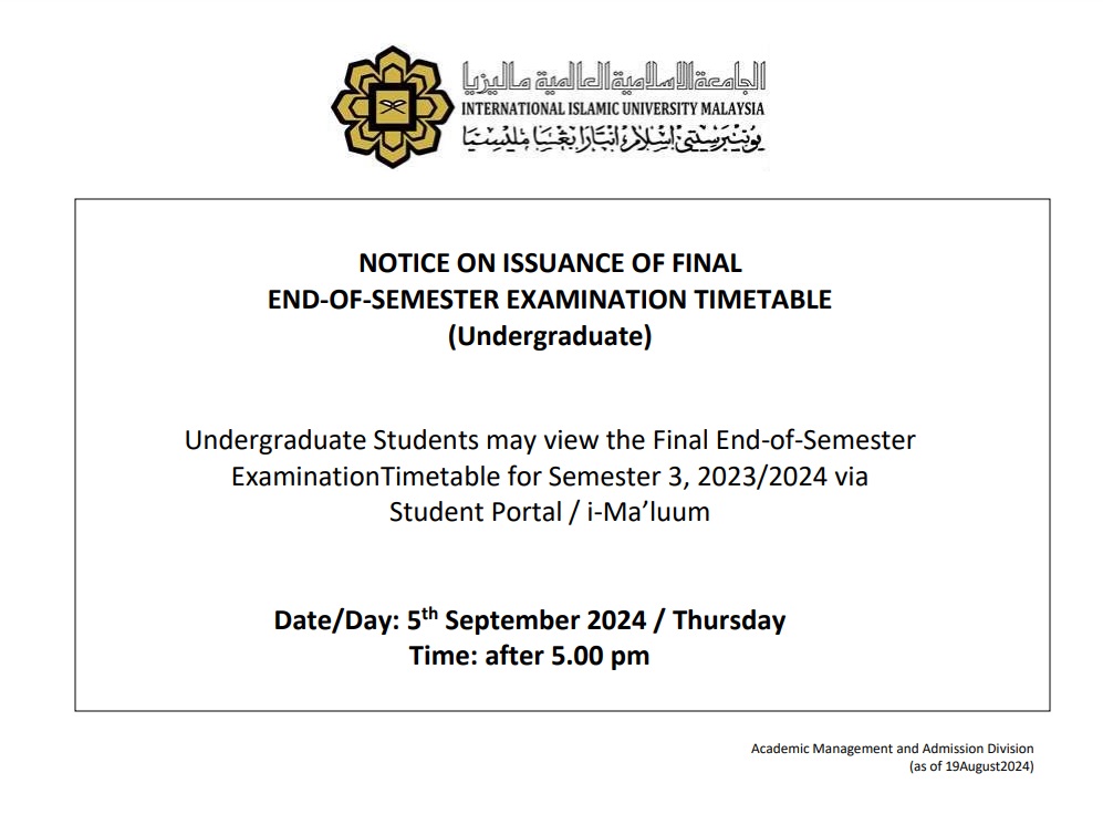 Notice on Issuance of Final End of Semester Examination Timetable for ...