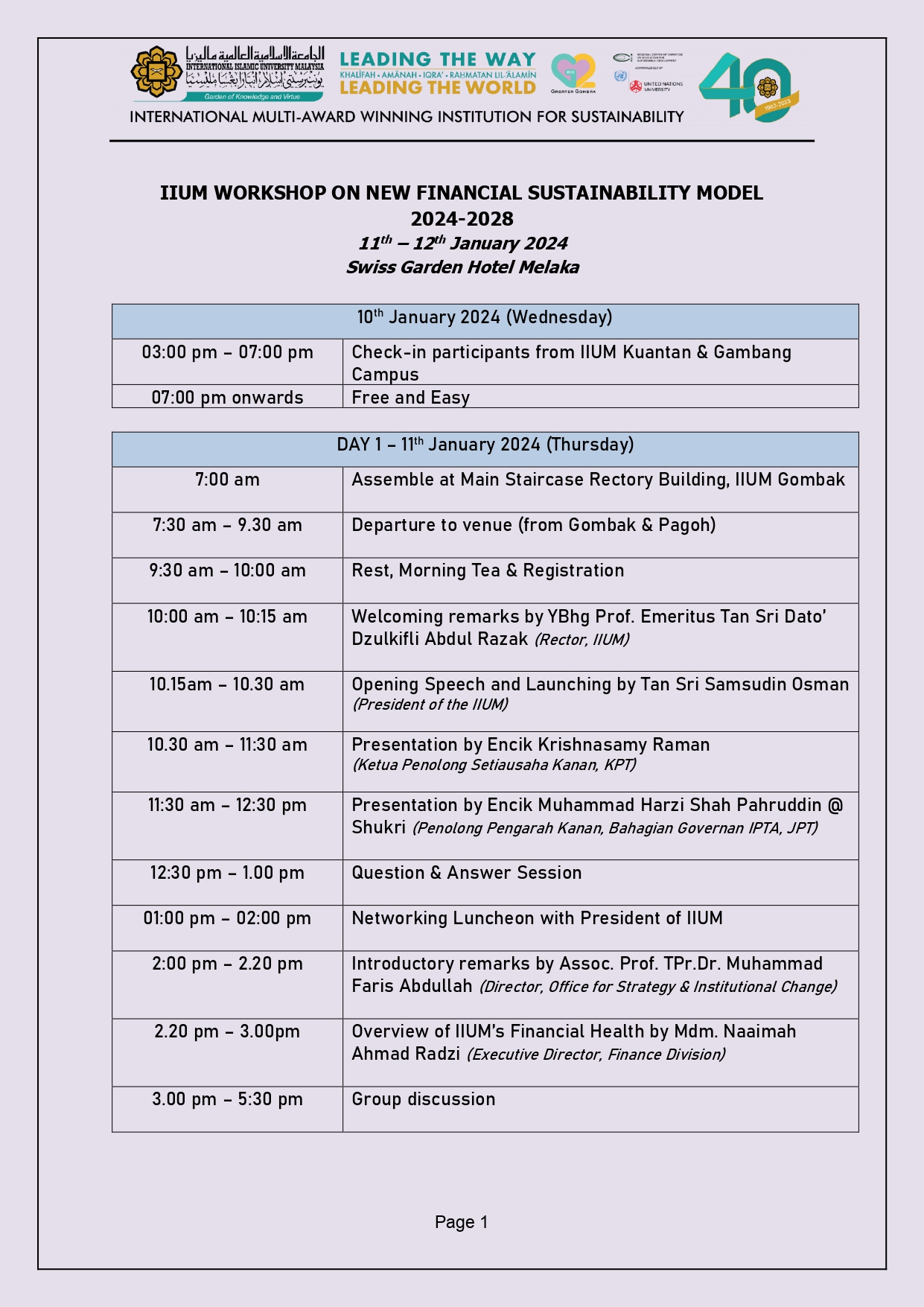 IIUM WORKSHOP ON NEW FINANCIAL SUSTAINABILITY MODEL 2024-2028 – Finance ...