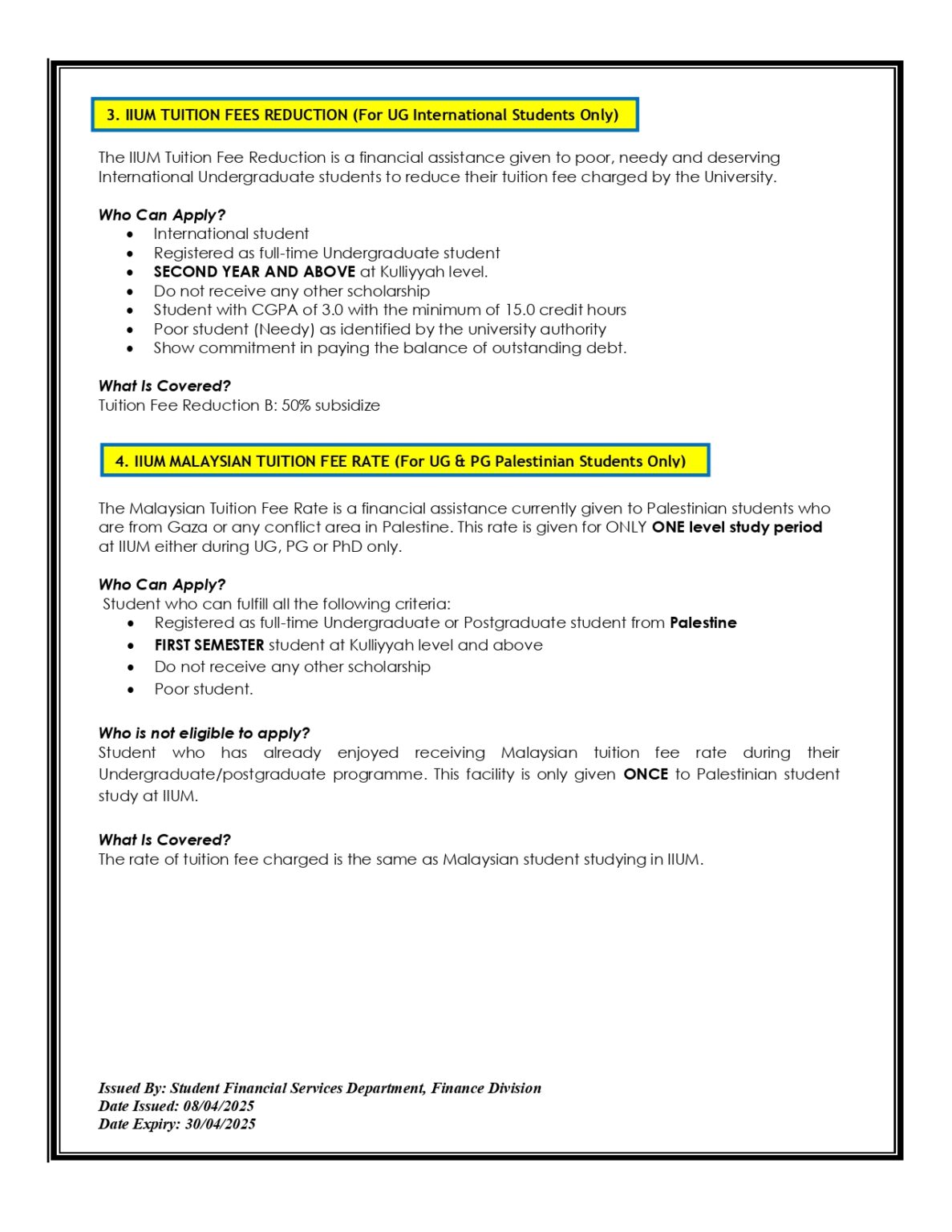 ANNOUNCEMENT OF APPLICATION FOR FINANCIAL ASSISTANTSHIP AND IIUM UG ...