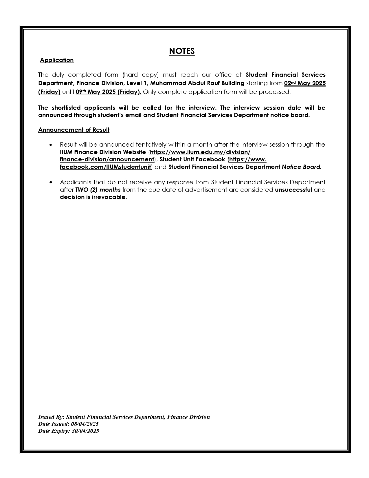 ANNOUNCEMENT OF APPLICATION FOR FINANCIAL ASSISTANTSHIP AND IIUM UG ...