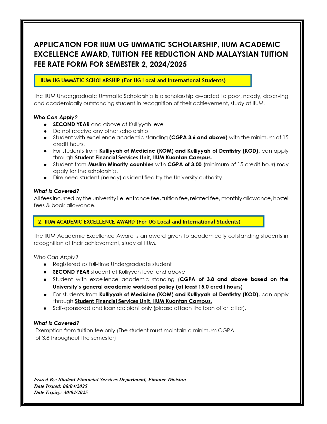 ANNOUNCEMENT OF APPLICATION FOR FINANCIAL ASSISTANTSHIP AND IIUM UG ...