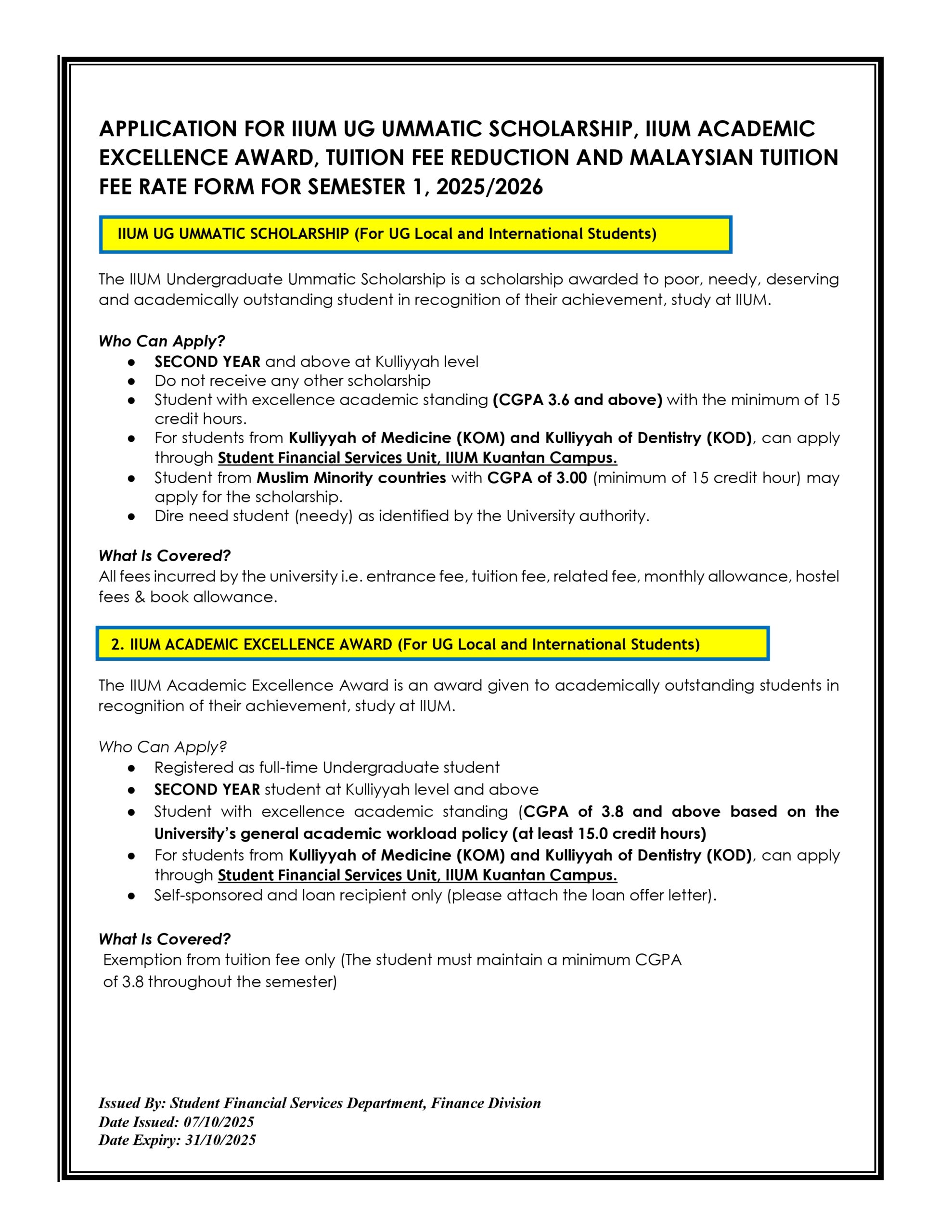 ANNOUNCEMENT OF APPLICATION FOR FINANCIAL ASSISTANTSHIP AND IIUM UG ...