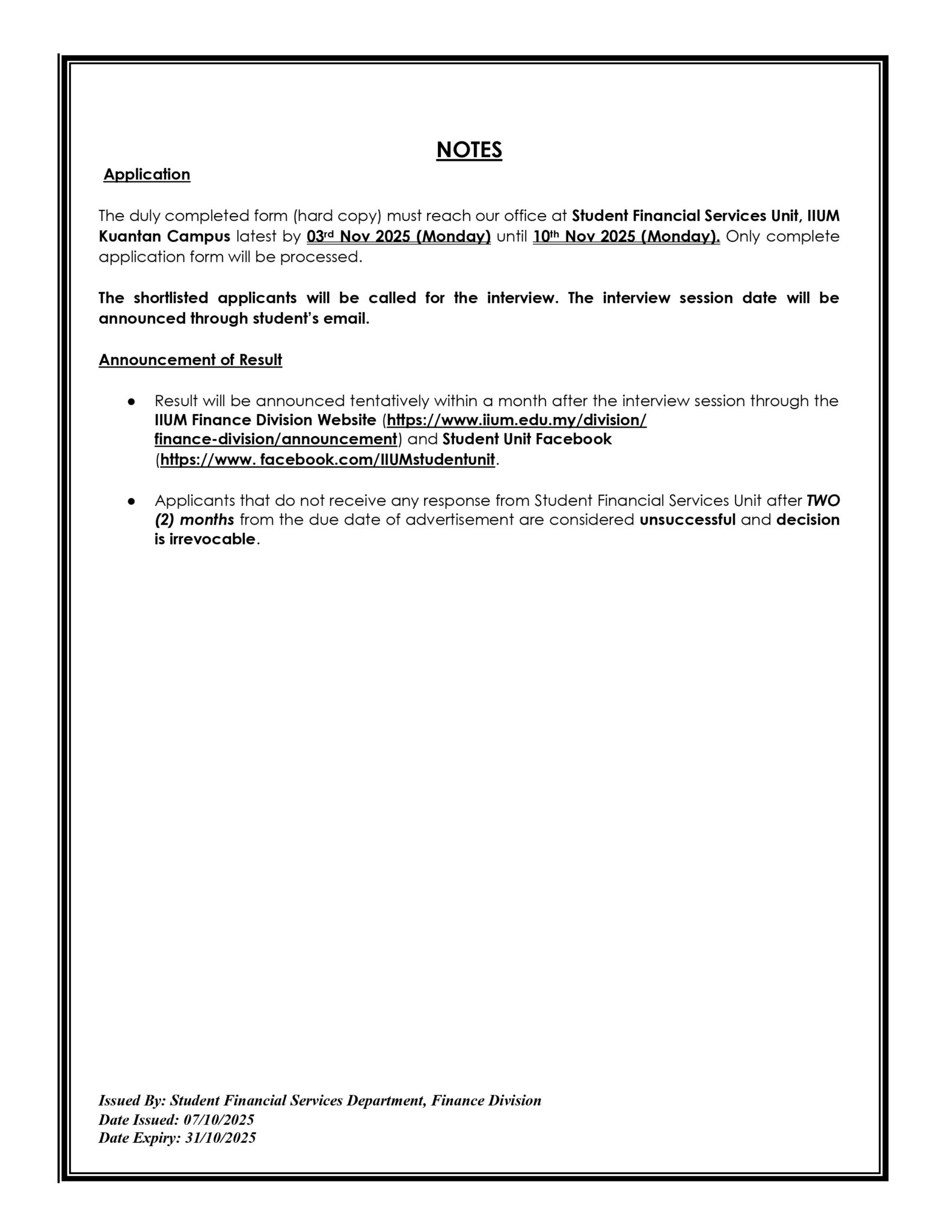 ANNOUNCEMENT OF APPLICATION FOR FINANCIAL ASSISTANTSHIP AND IIUM UG ...