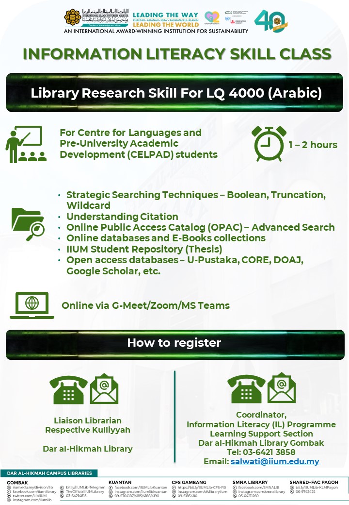 Library Skill Class – Dar al-Hikmah Library, IIUM